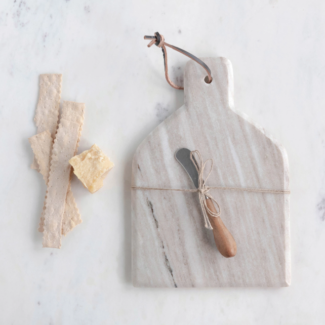 Marble Cheese/Cutting Board With Canape Knife Set | Spruce Interiors ...
